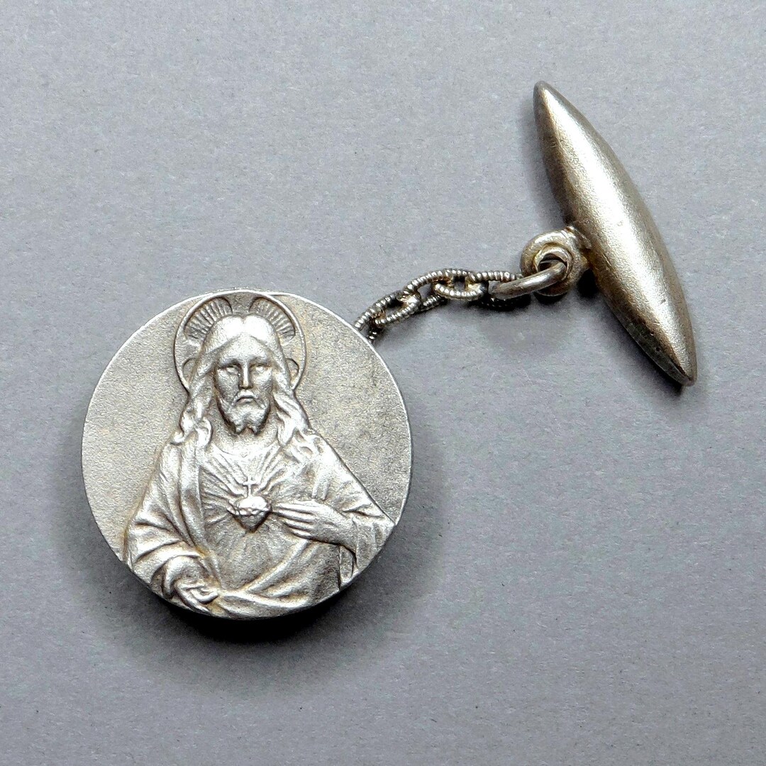 Christ, Sacred Heart. Antique Religious Silver Brooch. Buttonhole. - Etsy