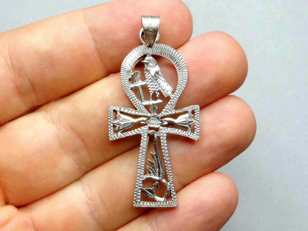 Ankh Cross. Horus, Hieroglyph. Antique Silver Openwork Pendant. Large ...