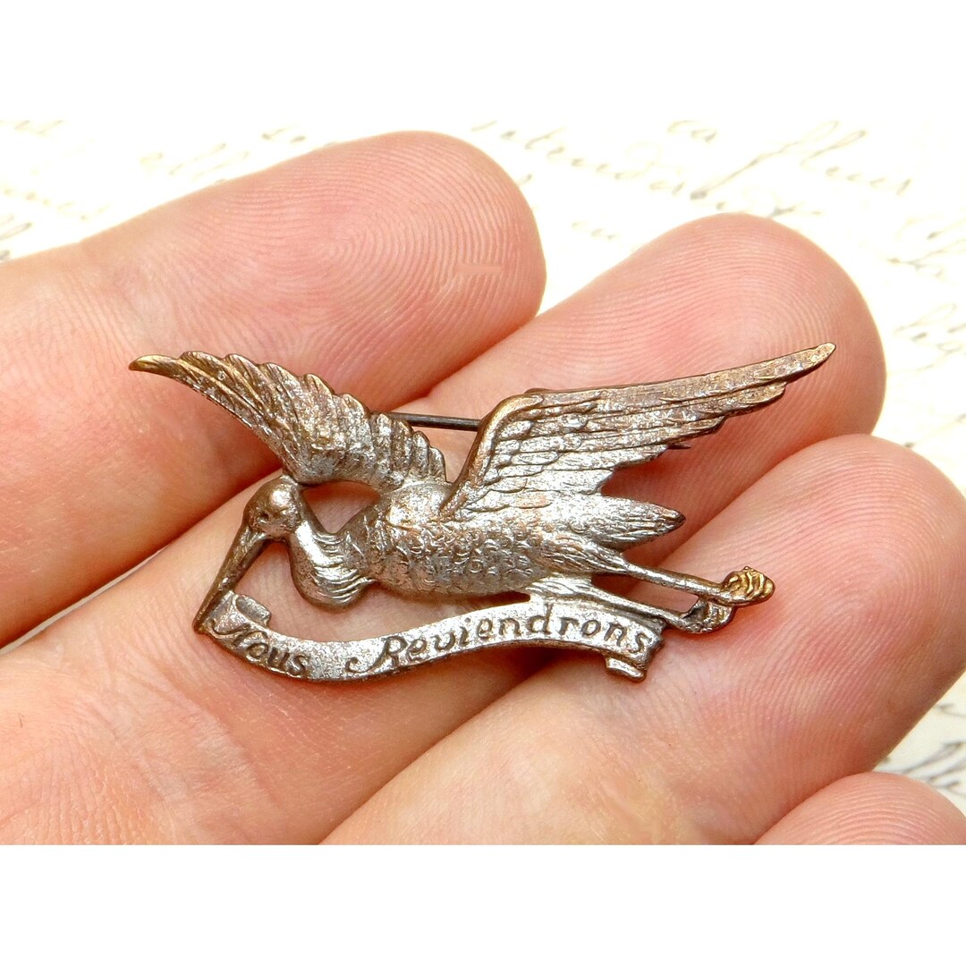 Stork "we'll Be Back" Antique Brooch. Travel. - Etsy