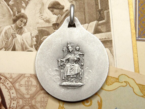 Sacred Heart, Scapular. Antique Religious Silver Pend… - Gem