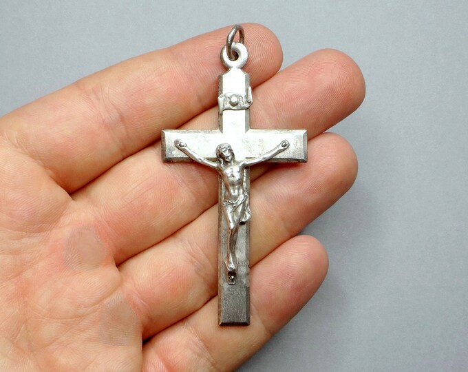 Crucifix. Large Pectoral Cross. Antique Religious Pendant. French Medal ...