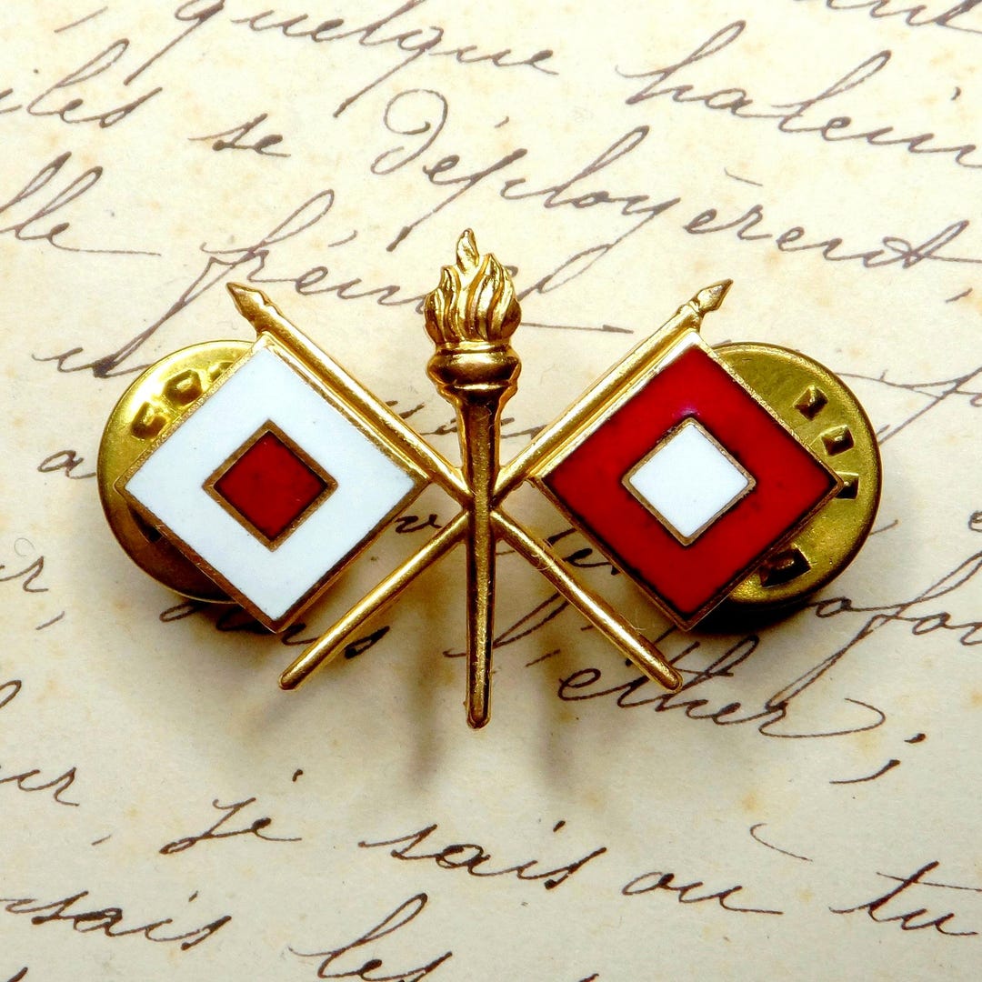 Flags, Signal Corps Pin. Antique US Army Enamel Brooch. - Etsy