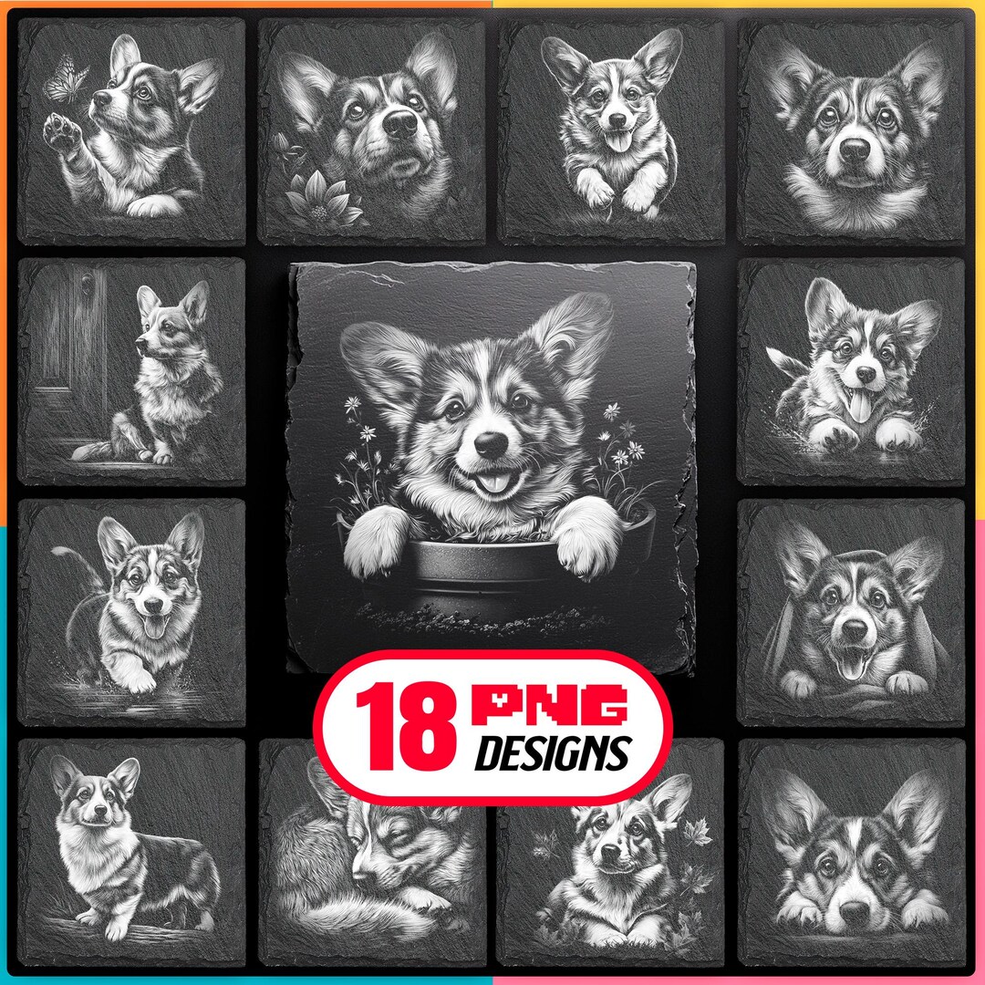 Corgi Breed Laser Engraving PNG Bundle — Slate Coaster Designs for Dog ...