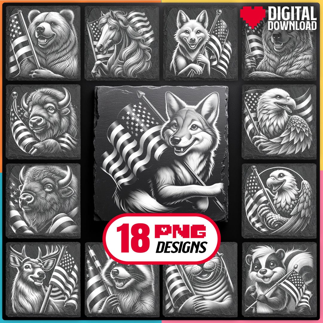 American Flag Laser Files PNG Bundle for Engraving Digital Download for ...