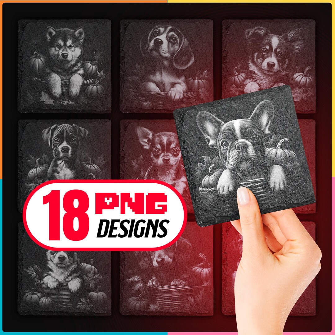 Puppy Different Breed Slate Coaster Designs — Laser Engraving PNG ...