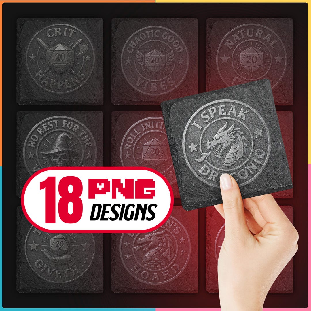 Slate Coaster Engrave Files Png Bundle With Dnd Laser Files Digital ...