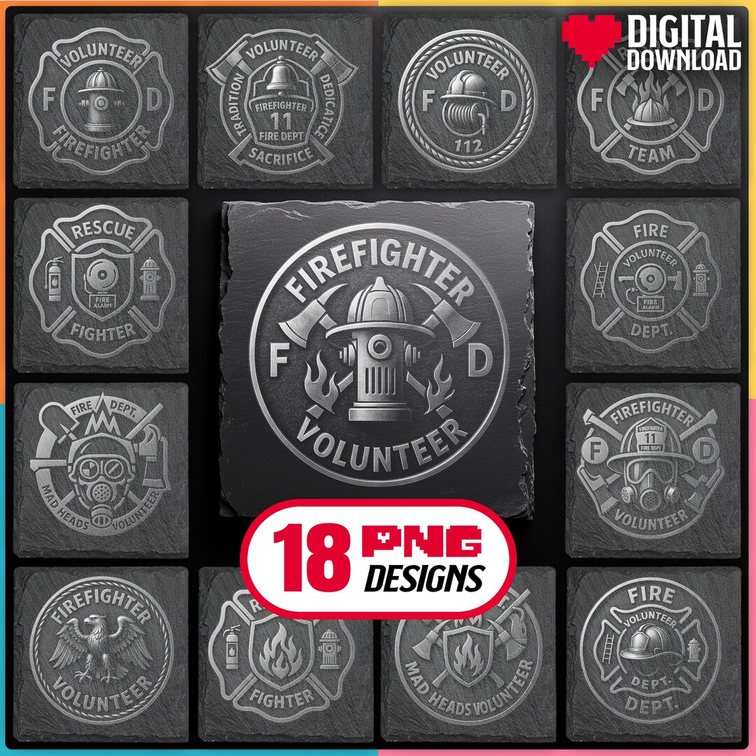 Volunteer Fireman Emblem Laser Engraving PNG Bundle Digital Download ...