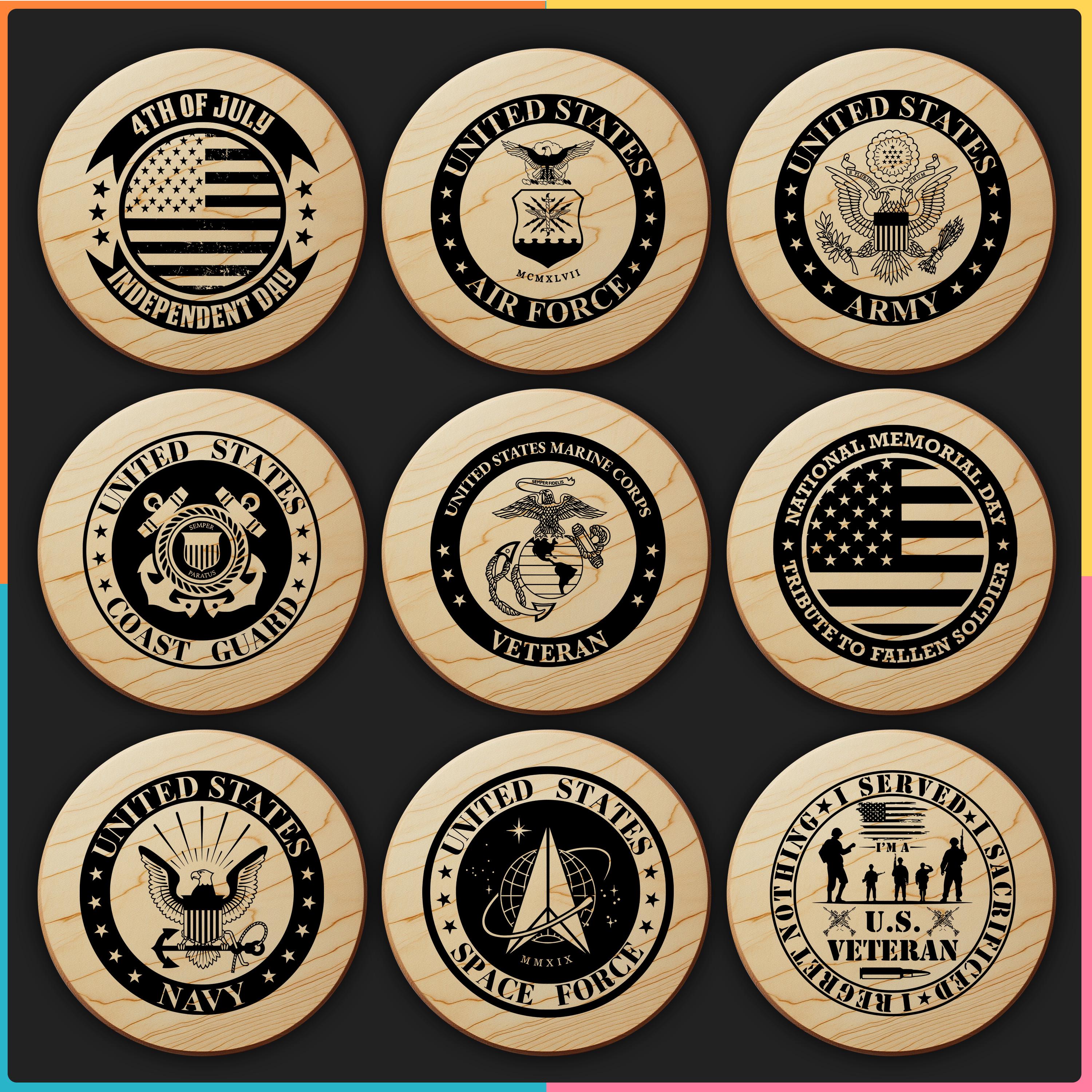 American Military Logos CNC Laser Files Bundle for Engraving on Wooden ...