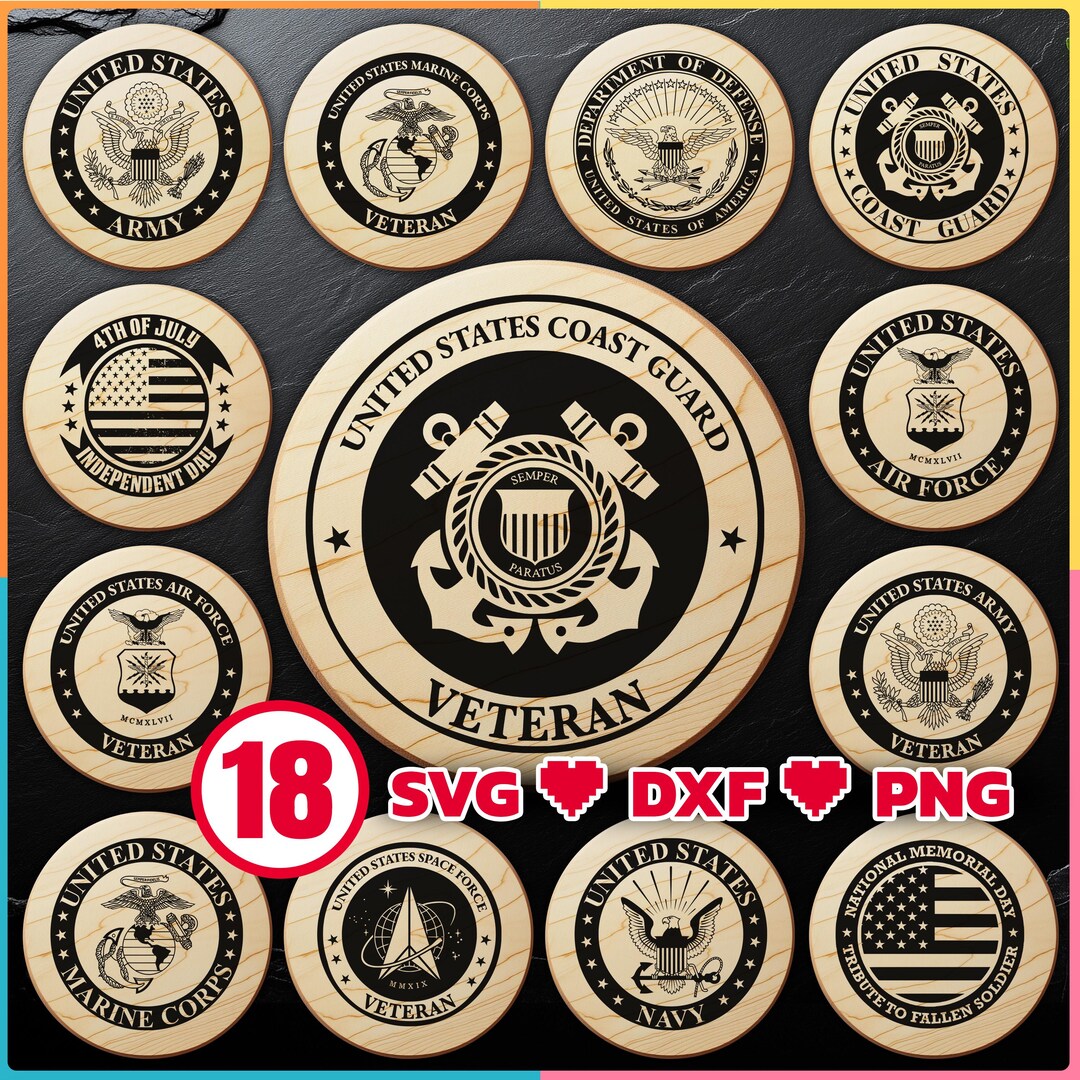 CNC Laser Files Bundle With American Military Logos for Engraving on ...