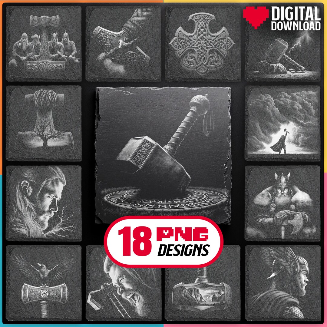 Mjolnir Thor Hammer Engraving Png Bundle Digital Download for Norse ...