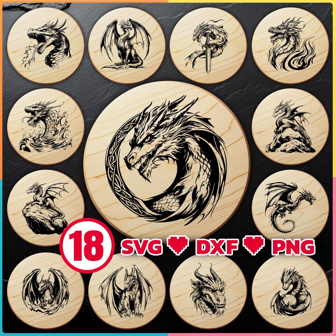 Dragon Cut Files Bundle With SVG, DXF and PNG for Engraving Norse ...