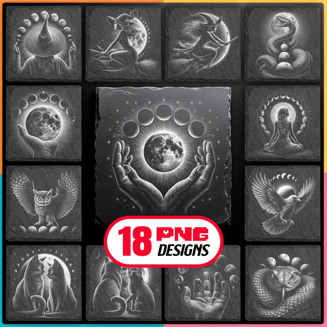 Crescent Moon Laser Files for Engraving - Magic Slate Coaster PNG ...