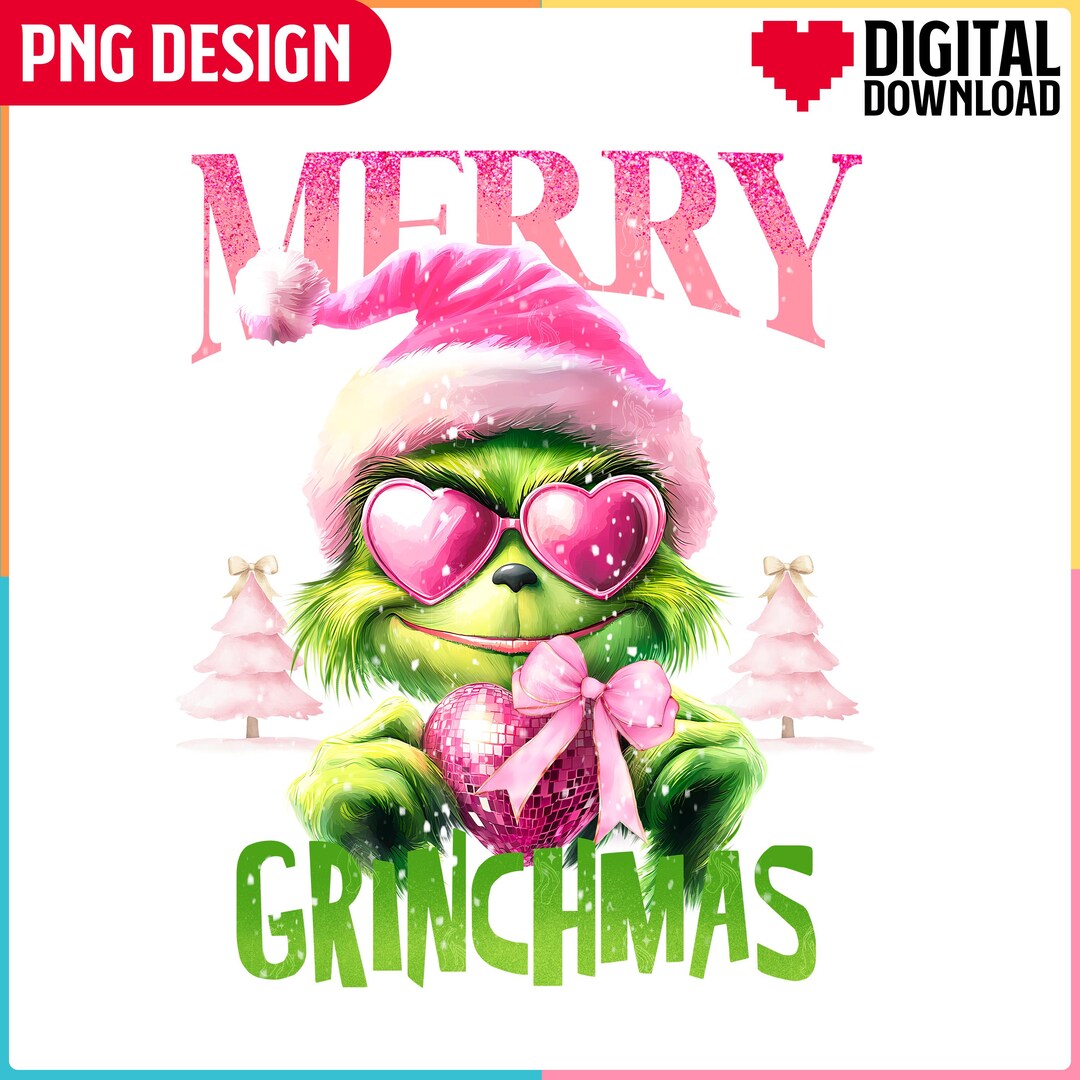 Merry Grinchmas With Preppy Bows Png Digital Download for Print ...