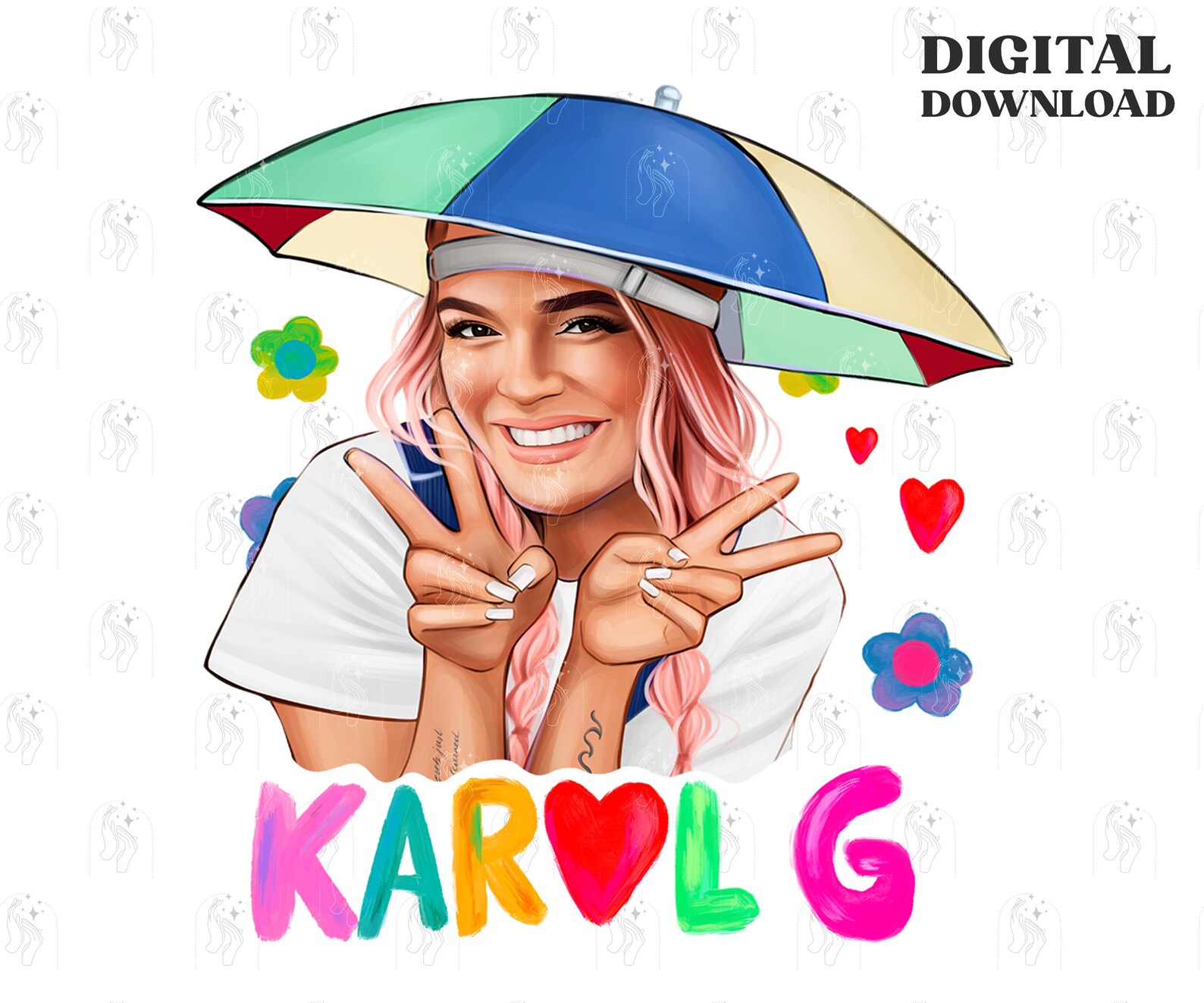 Karol G Png With Umbrella Hat and Pink Hair Manana Sera - Etsy