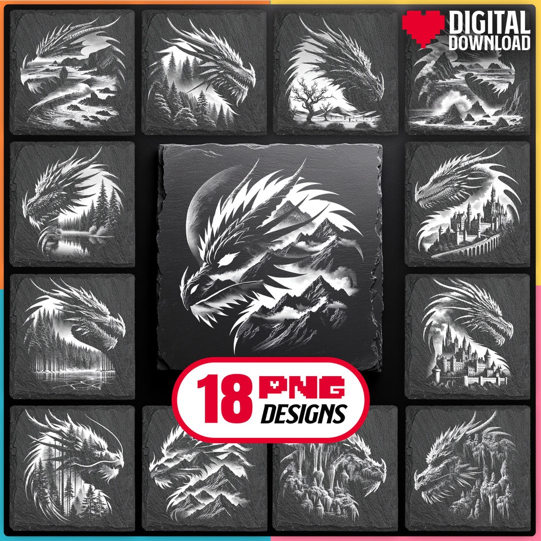 Dragon Laser Files for Engraving Png Bundle, Digital Download for ...