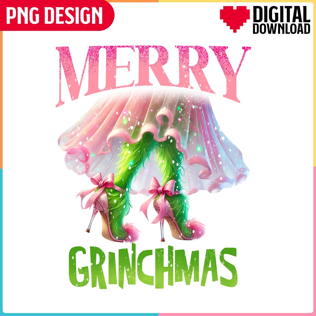 Merry Grinchmas With Preppy Bows Png Digital Download for Print ...