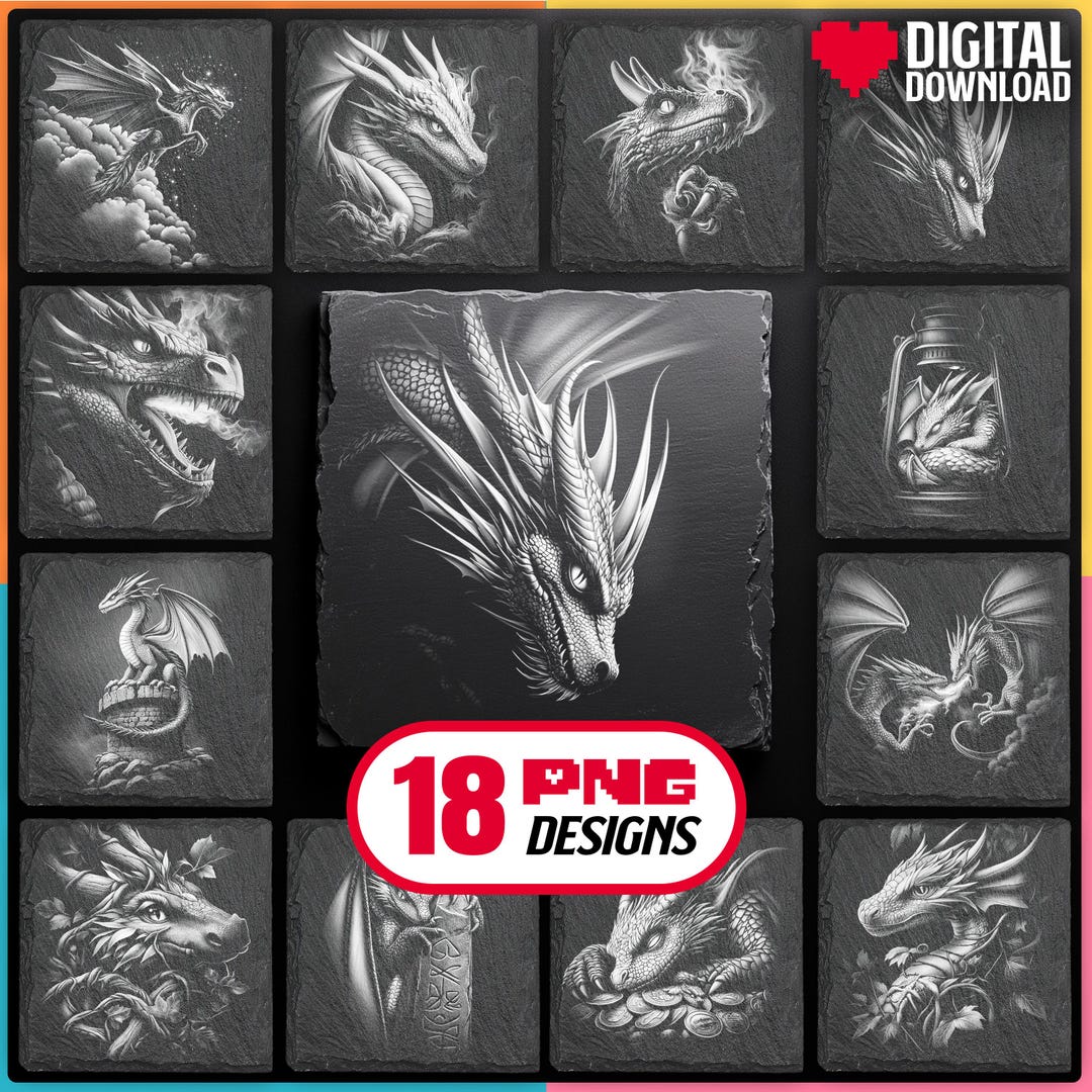 Dragon Laser Files for Engraving Png Bundle, Digital Download for ...