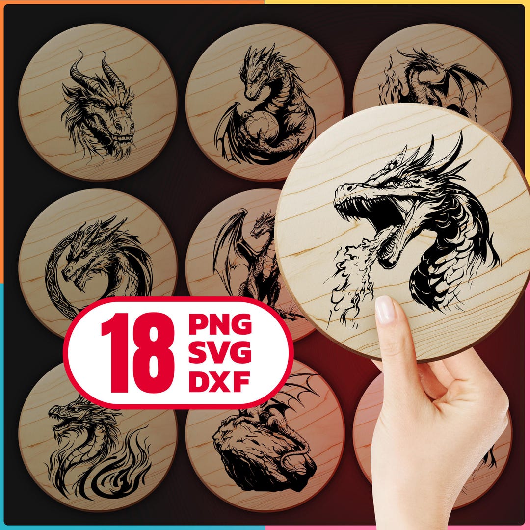 Dragon Cut Files Bundle With SVG, DXF and PNG for Engraving Norse ...