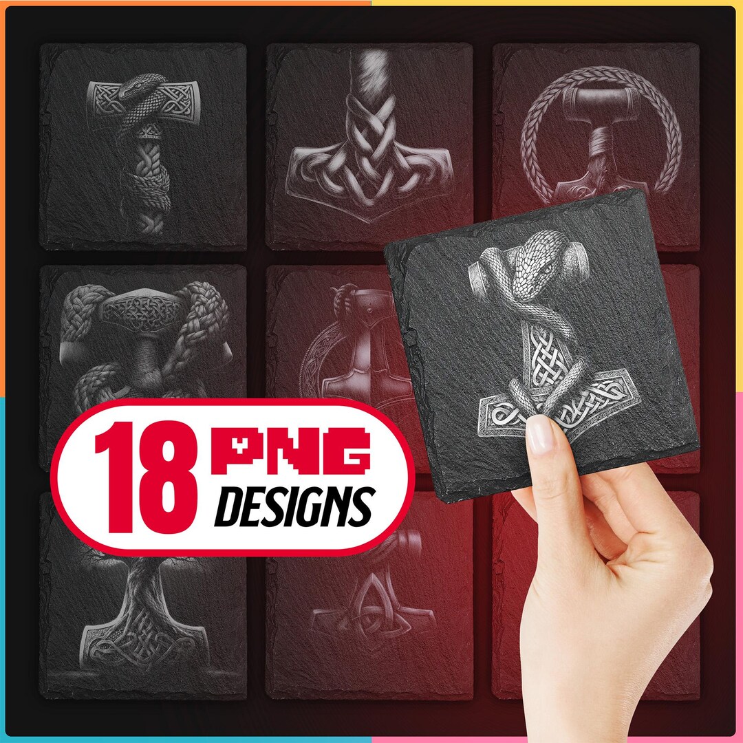 Slate Coaster Engraving Bundle With Mjolnir Hammer Digital Download ...