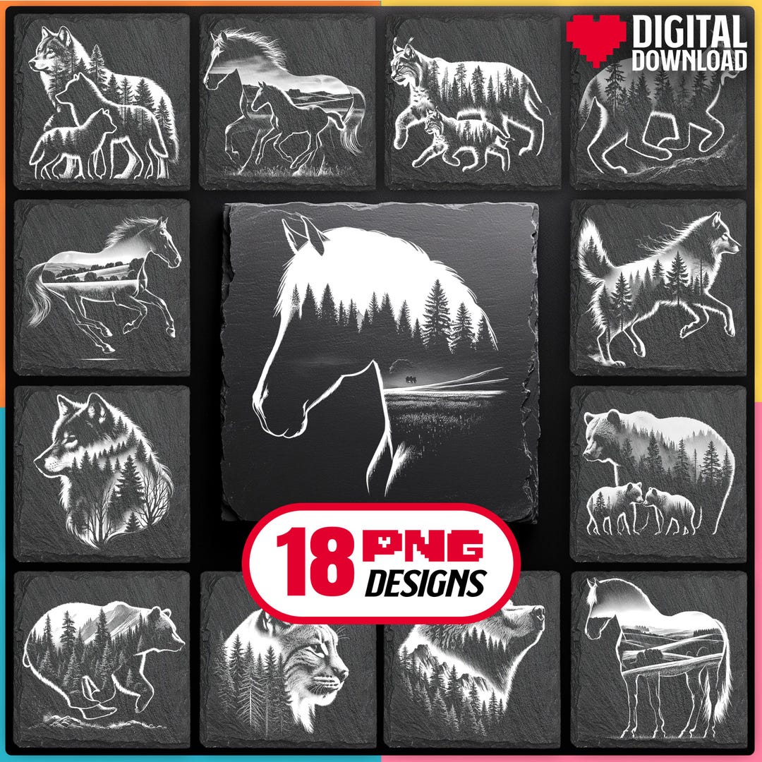 Animals Laser Engraving Png Bundle, Cnc File, Digital Download for ...