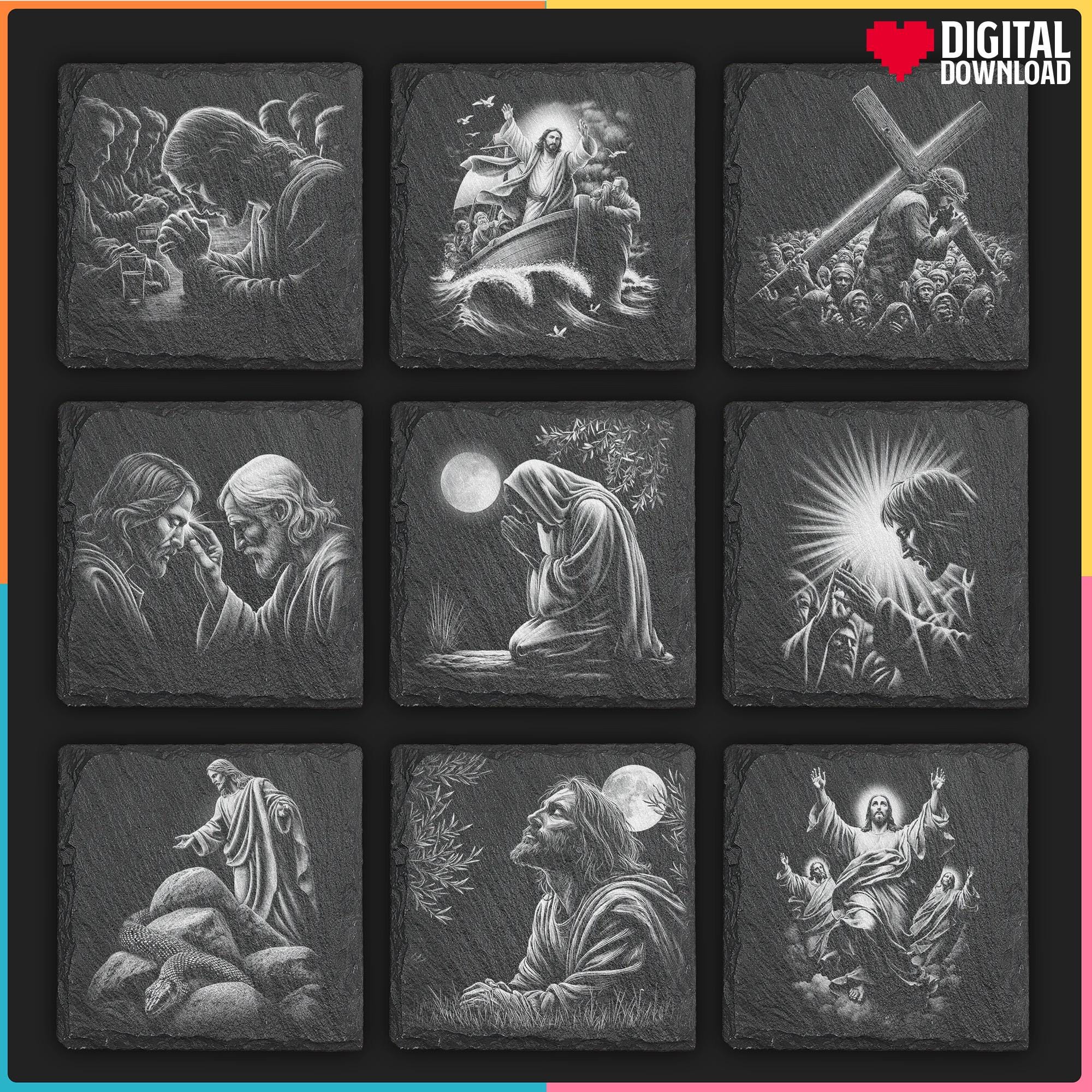 Jesus Laser Engraving PNG Bundle — Christian Religion Slate Coaster ...