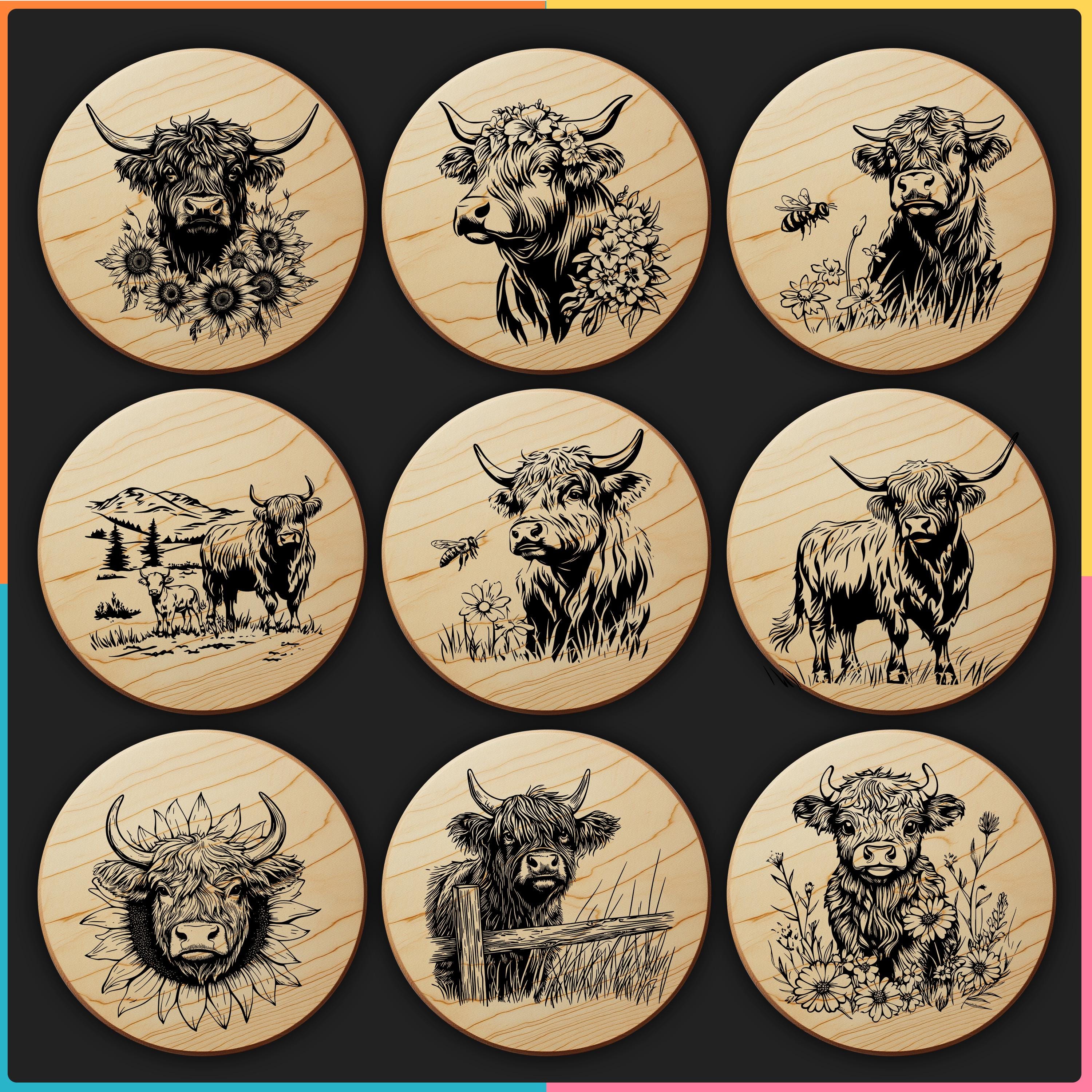 Highland Cow Laser Cut Files Bundle With SVG, DXF and PNG for Engraving ...