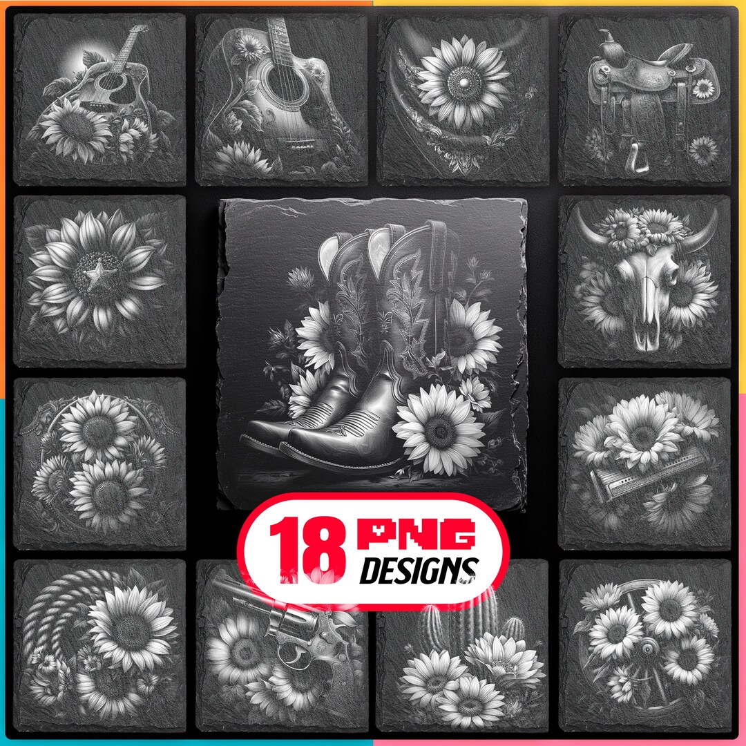Western Sunflowers Laser Files for Engraving - Cowgirl Slate Coaster ...