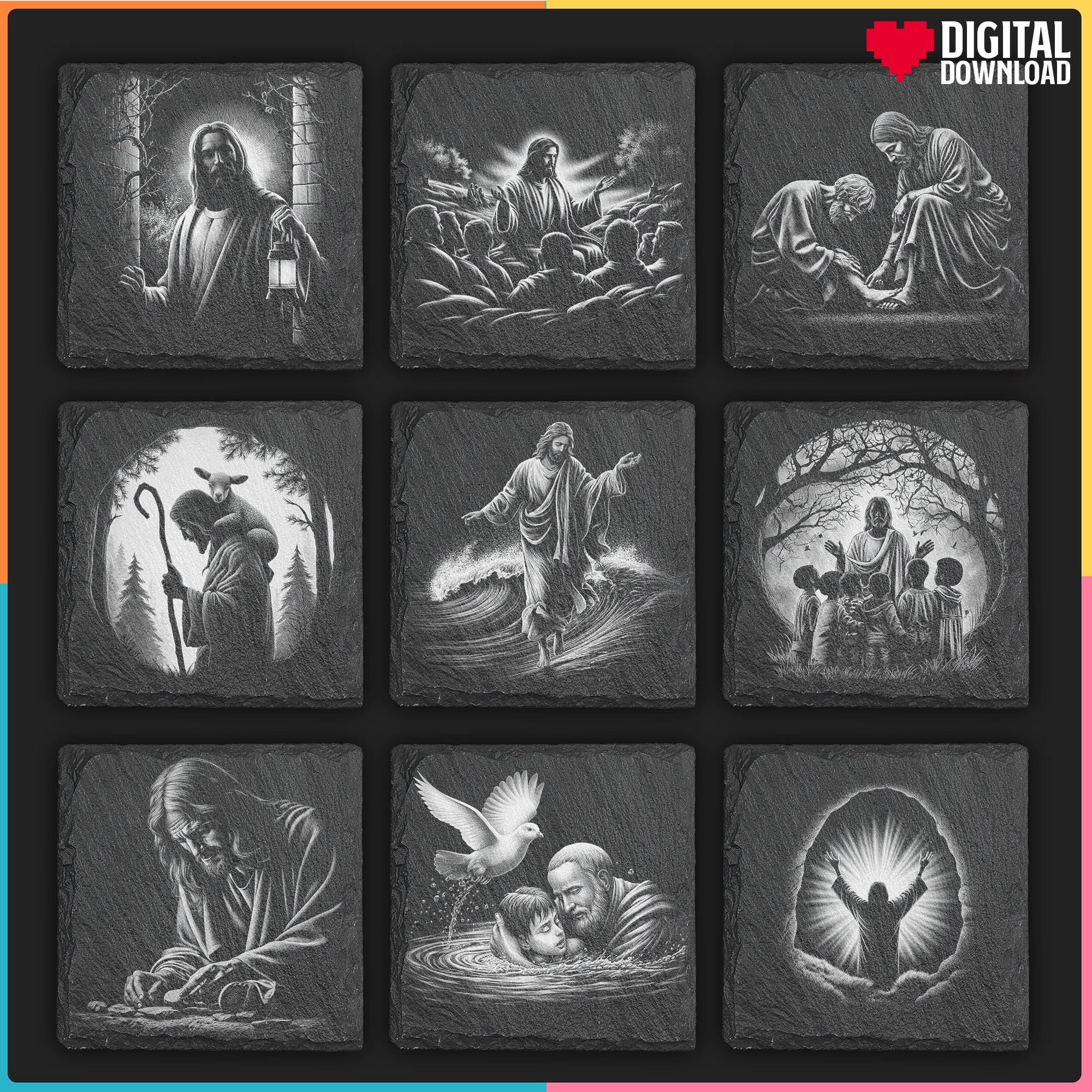 Jesus Laser Engraving PNG Bundle — Christian Religion Slate Coaster ...