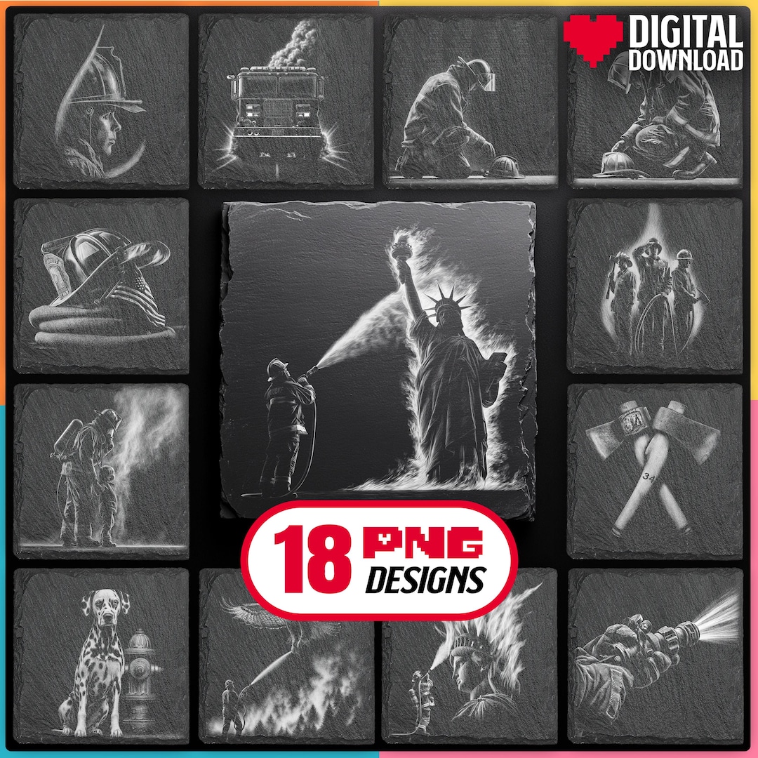 Firefighter Rescuer Laser Engraving PNG Bundle Digital Download for ...