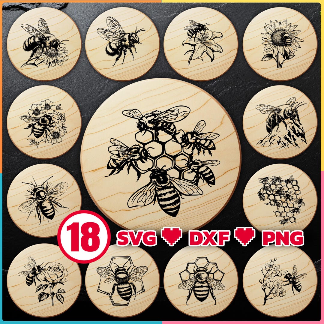 Honey Bee Laser Cut Files Bundle With SVG, DXF and PNG for Engraving on ...