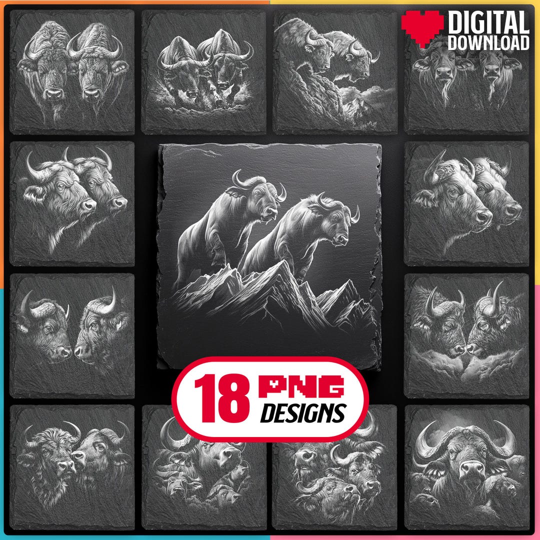 Bison Buffalo Bull Laser Png Bundle for Engraving Digital Download for ...