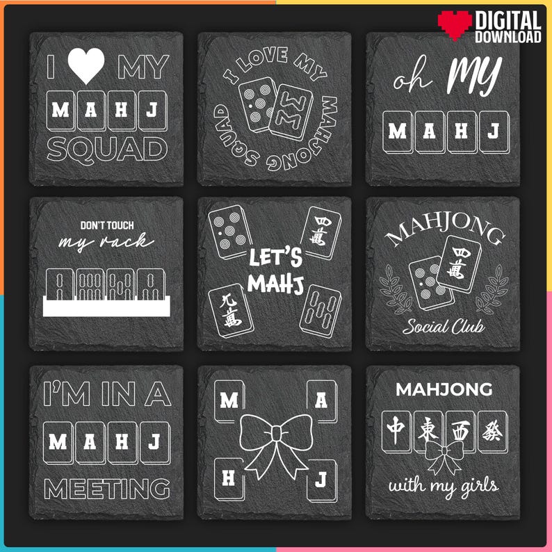 Mahjong Game Laser Engraving PNG Bundle Digital Download for MAHJ Party ...