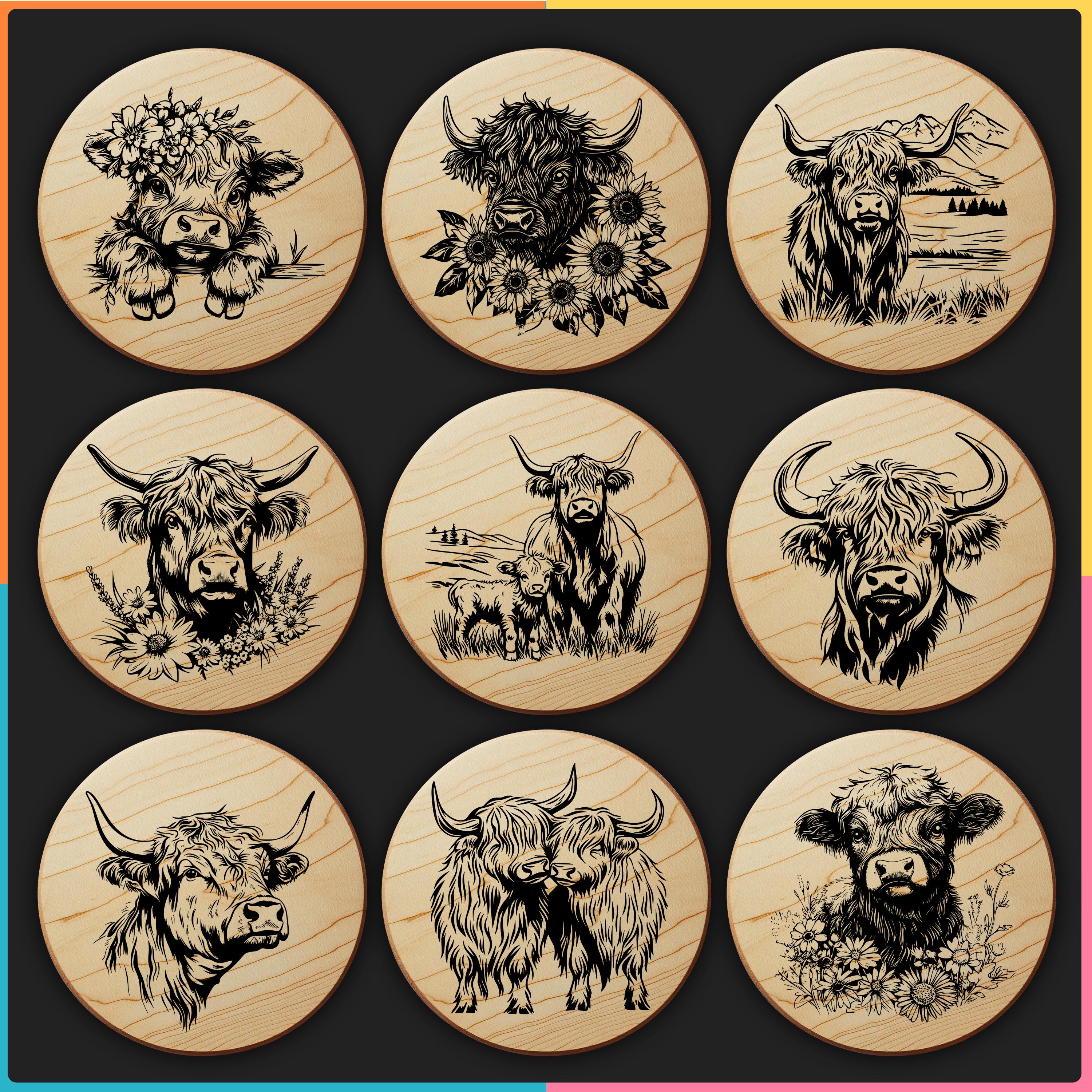 Highland Cow Laser Cut Files Bundle With SVG, DXF and PNG for Engraving ...