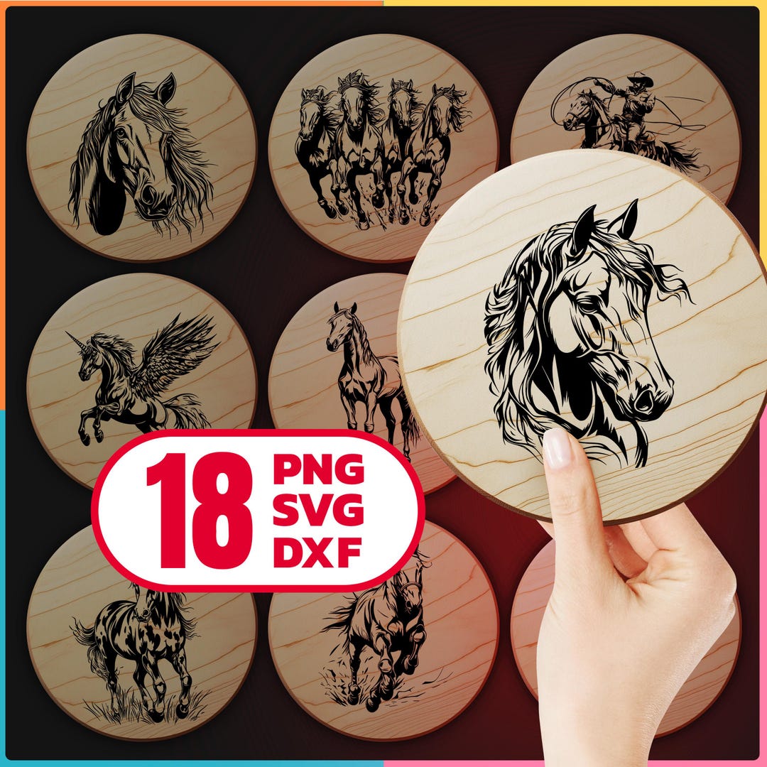 Horse Laser Cut Files Bundle SVG, DXF and PNG for Engraving on Wood ...