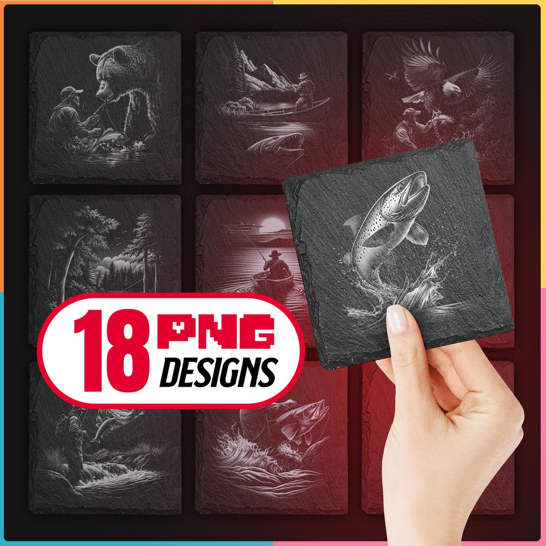 Slate Coaster Engrave Files Png Bundle With Bass And Trout Fishing