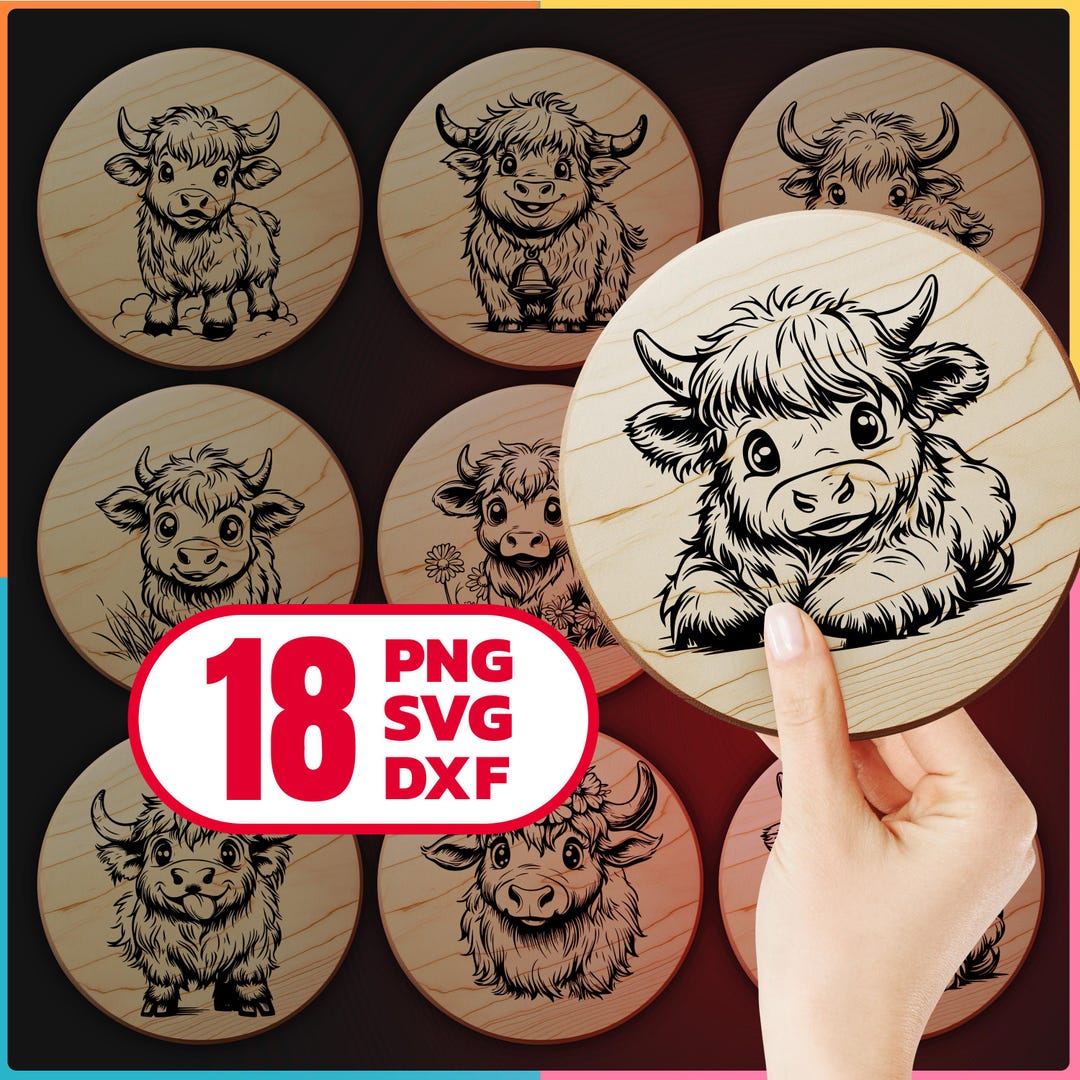 Highland Cow Laser Cut Files Bundle With SVG, DXF and PNG for Engraving ...