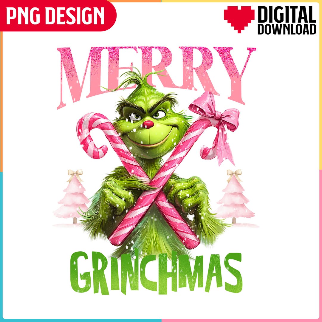 Merry Grinchmas With Preppy Bows Png Digital Download for Print ...