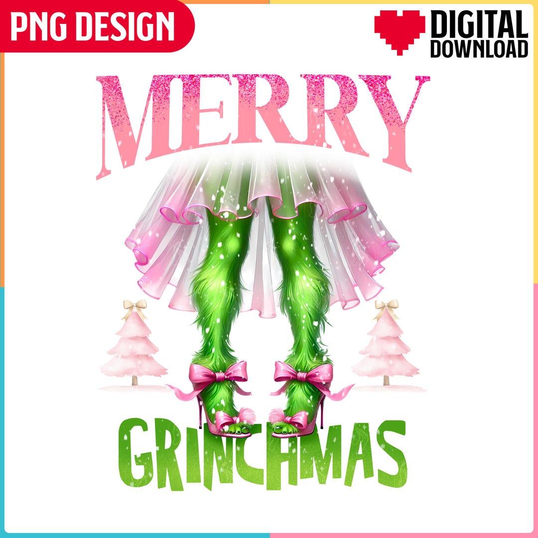 Merry Grinchmas With Preppy Bows Png Digital Download for Print ...