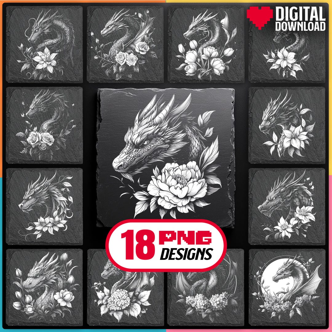 Dragon Laser Files for Engraving Png Bundle, Digital Download for ...