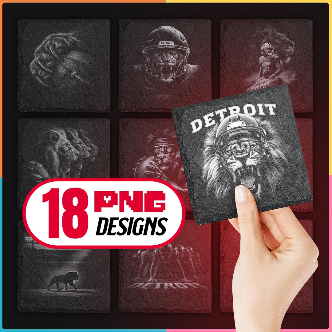 Slate Coaster Engraving Bundle With Detroit Football Mascot Digital ...
