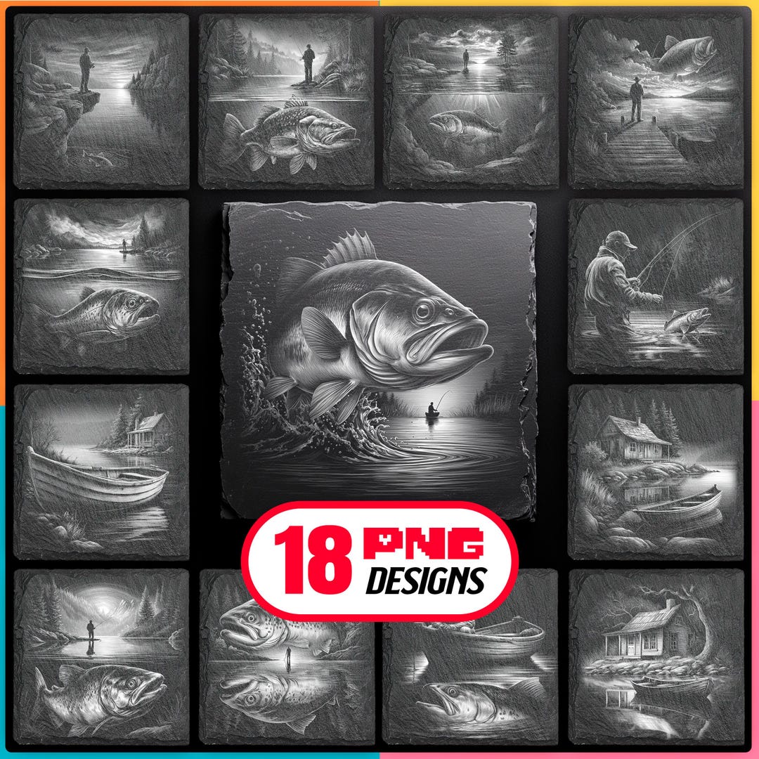 Bass Fishing Laser Engraving Files - Dad Fisherman Slate Coaster PNG ...
