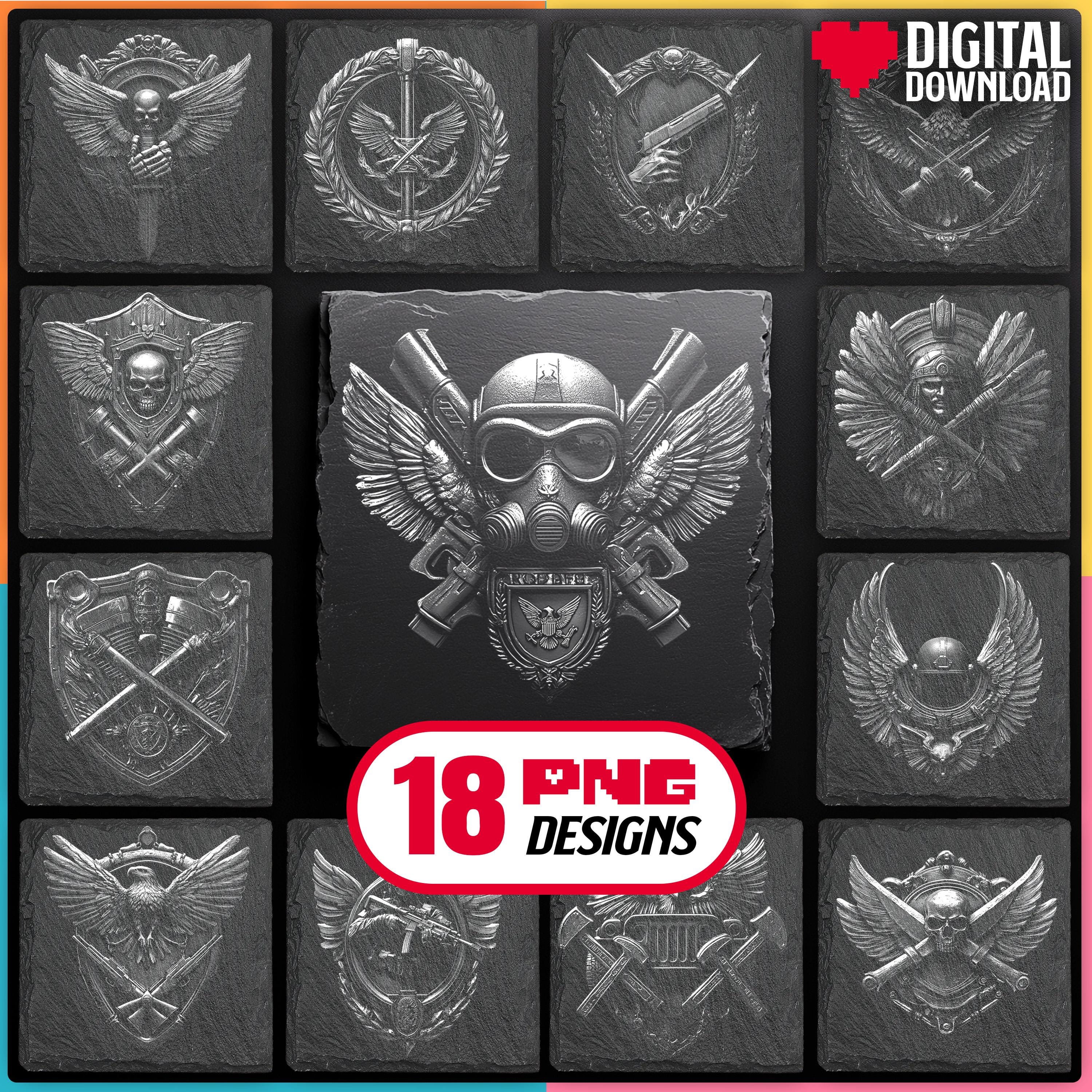 Military Emblem Laser Engraving PNG Bundle Digital Download for Bikers ...