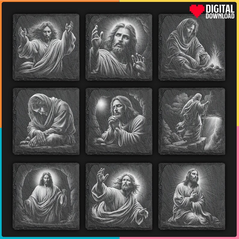 Jesus Laser Engraving PNG Bundle — Christian Religion Slate Coaster ...
