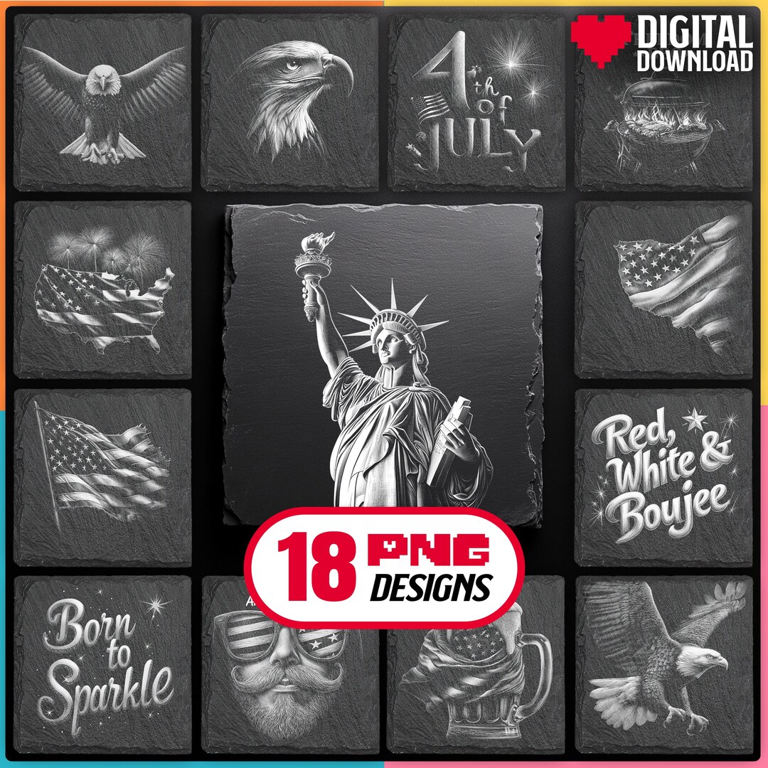 4th July Laser Files PNG Bundle for Engraving Digital Download for ...
