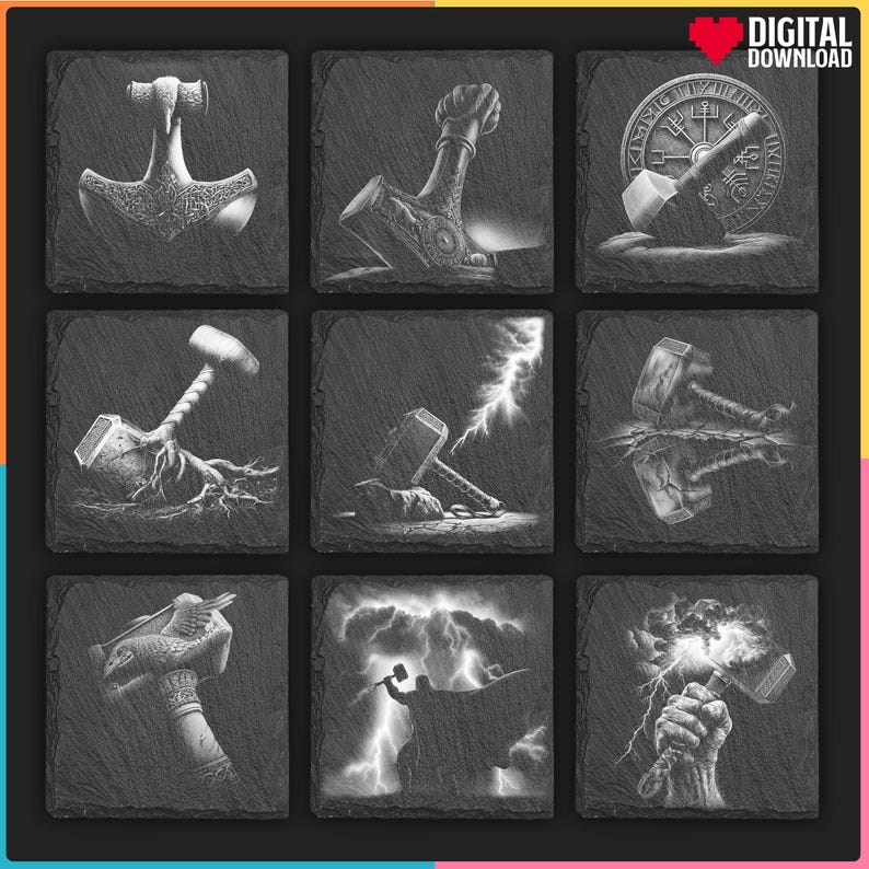 Mjolnir Thor Hammer Engraving Png Bundle Digital Download for Norse ...