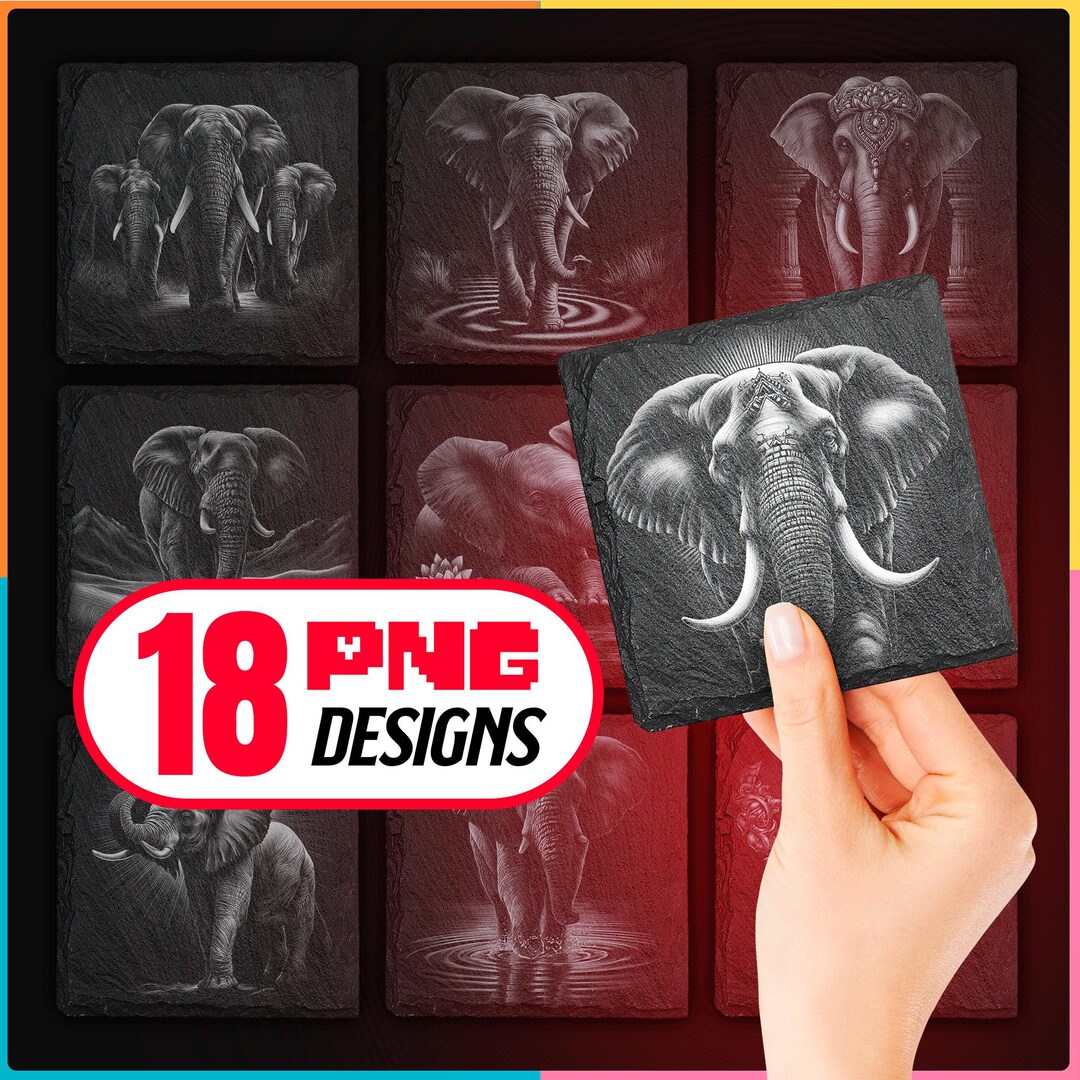 Elephant Slate Coaster PNG Design Bundle - Laser Engraving Files for ...