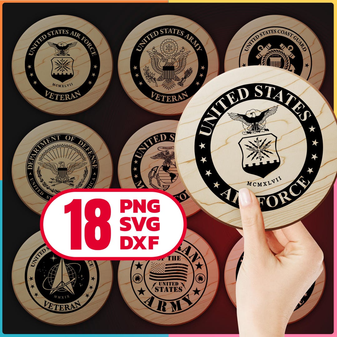 American Military Logos CNC Laser Files Bundle for Engraving on Wooden ...