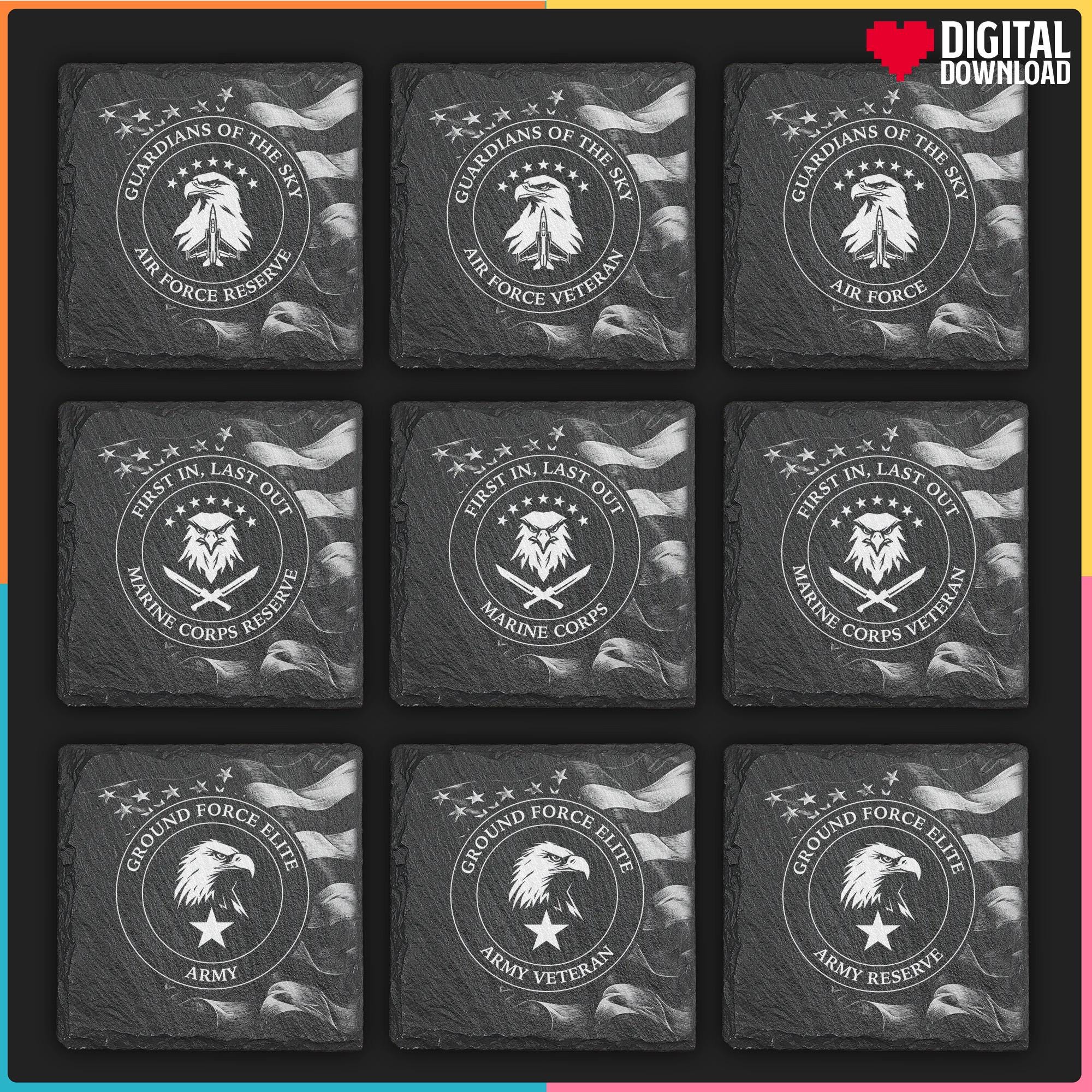 American Military Logos Slate Coaster Designs — USA Laser Engraving PNG ...