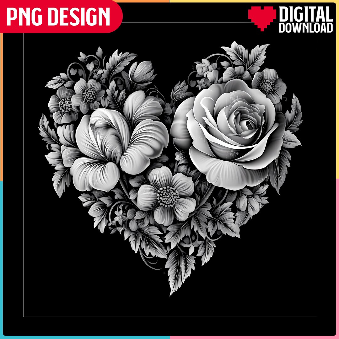 Heart Flower Laser Files PNG Bundle for Engraving Digital Download for ...