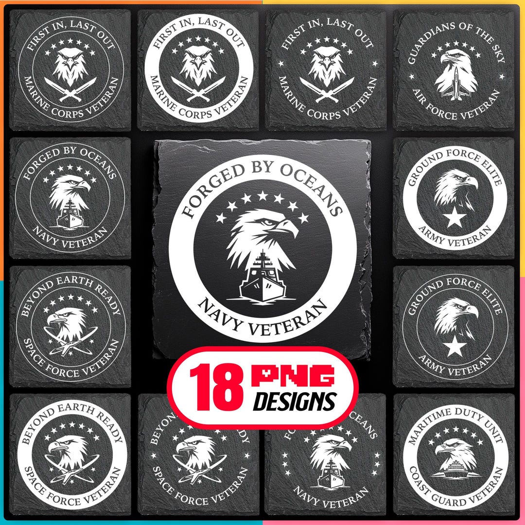 Military Logos Veteran Laser Engraving PNG Bundle — Slate Coaster ...